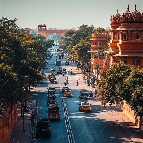 Bright Background Of An Indian City Road With Travel Theme Premium Ai