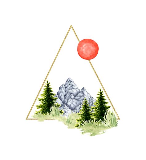 Natural Landscape Triangular Frame Watercolor Illustration Forest