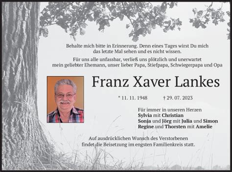Traueranzeigen Von Franz Xaver Lankes Trauer Merkur De