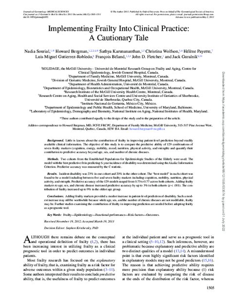 Pdf Implementing Frailty Into Clinical Practice A Cautionary Tale