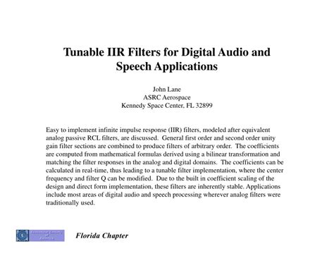 PDF Tunable IIR Filters For Digital Audio And Speech Applications