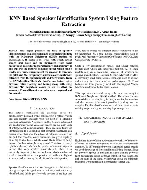 Pdf Knn Based Speaker Identification System Using Feature Extraction