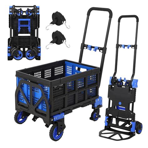 Dsstyles Folding Hand Truck Dolly With Basket 2 In 1 Heavy Duty Dolly