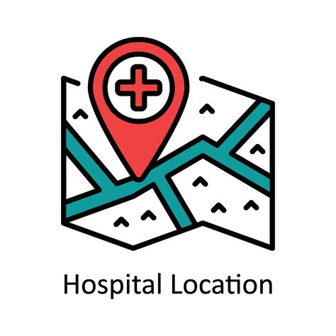 Hospital Location Vector Fill Outline Icon Design Illustration Map And