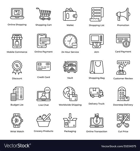 Shopping And E Commerce Line Icons Pack Royalty Free Vector