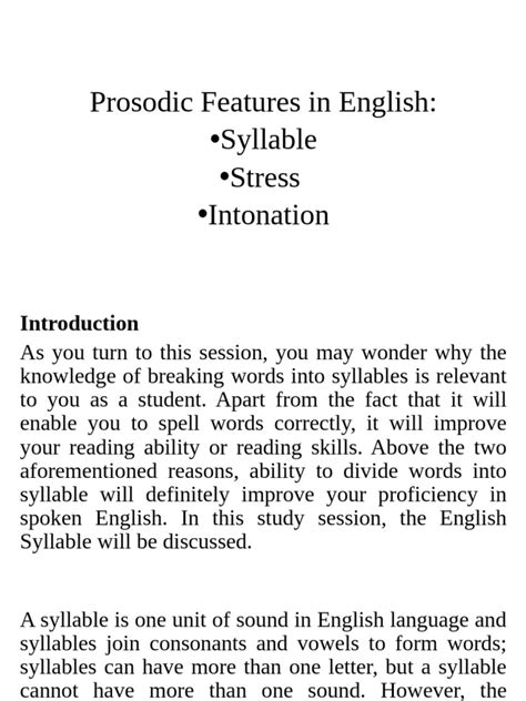 Prosodic Features In English Pdf Syllable Stress Linguistics
