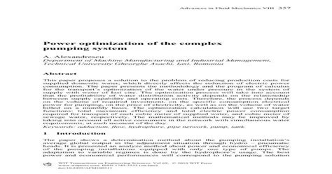 pdf power optimization of the complex pumping system wit press