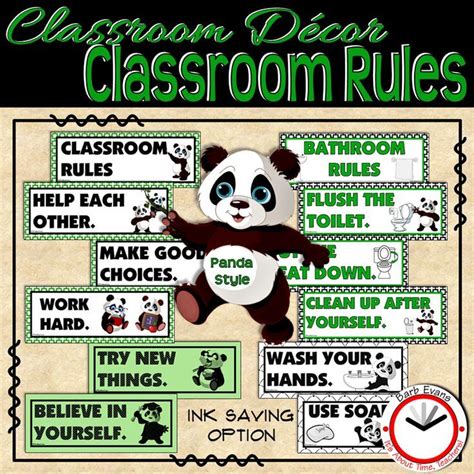 Classroom Rules Panda Themed Classroom Decor Green Black Classroom Management Classroom Decor