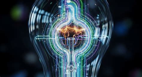 Glowing Lightbulb With Colorful Circuit Patterns Represents Innovation