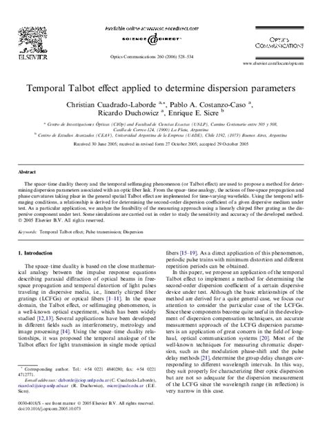 Pdf Temporal Talbot Effect Applied To Determine Dispersion Parameters