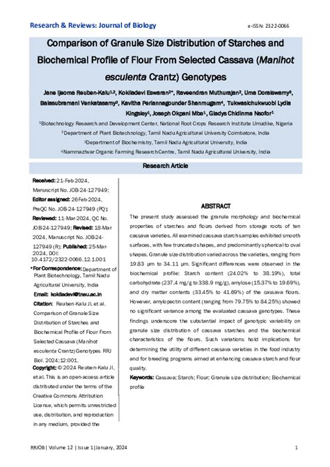 Pdf Comparison Of Granule Size Distribution Of Starches And
