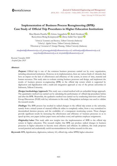 PDF Implementation Of Business Process Reengineering BPR DOKUMEN TIPS