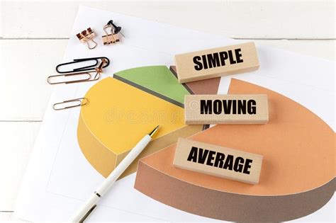 Simple Moving Average Concept With Wooden Blocks Pie Chart Pen And