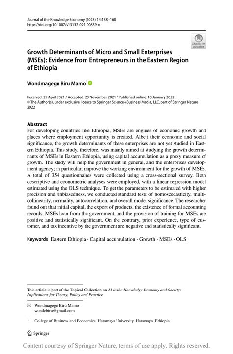 Growth Determinants Of Micro And Small Enterprises Mses Evidence From Entrepreneurs In The