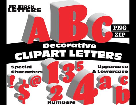 Red 3d Clipart Block Letters Png Digital Download Complete Alphanumeric