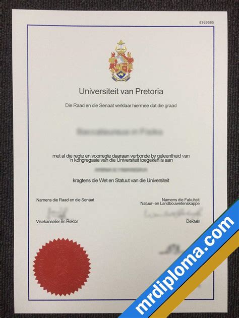 Universiteit Van Pretoria Custom Printable Diploma Certificate