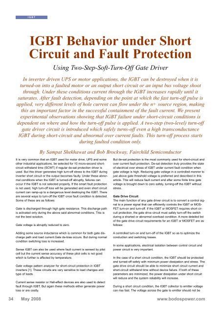 Igbt Behavior Under Short Circuit And Fault Protection