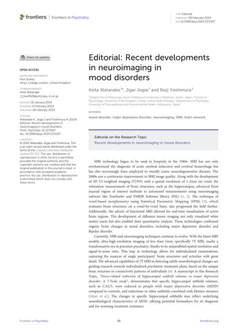 Pdf Editorial Recent Developments In Neuroimaging In Mood Disorders