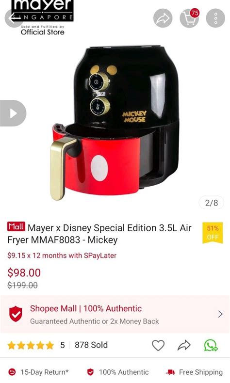 Mayer X Disney Mickey Mouse Air Fryer 3 5l Tv And Home Appliances Kitchen Appliances Fryers On