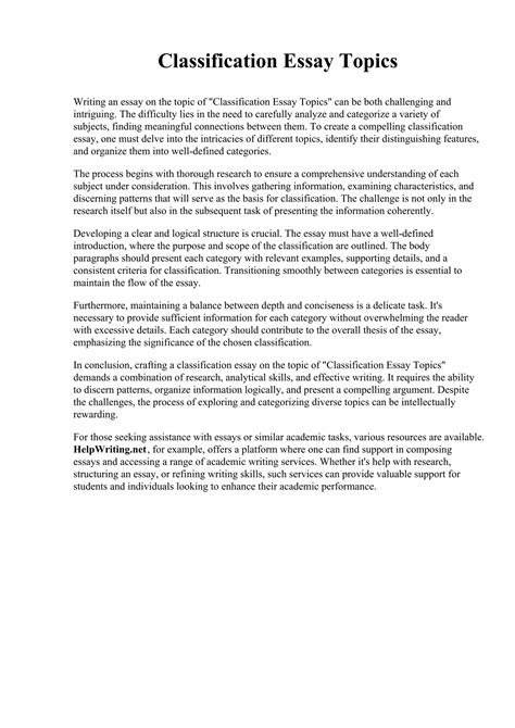 Classification Essay Topicspdf