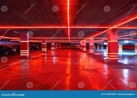 Neon Multi Level Underground Parking In A Shopping Center Modern