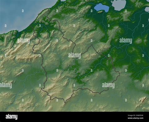 Beja Governorate Of Tunisia Colored Elevation Map With Lakes And