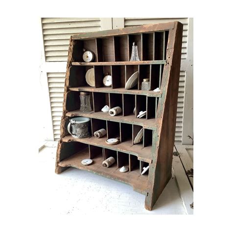 Antique Green Wood Divided Cubbies Primitive Rustic Sorter Sorting