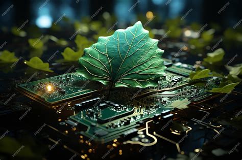 Premium Ai Image Green Leaf Over Circuit Board