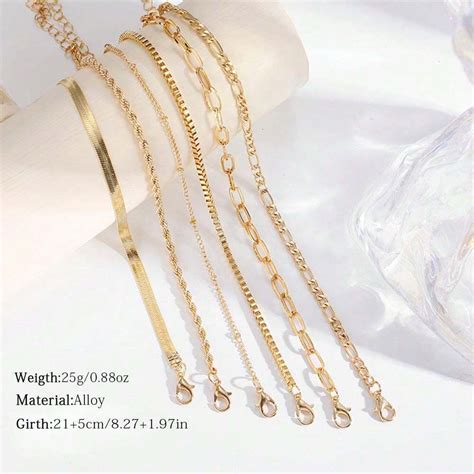 6pcsset Vintage Simple Creative Gold Chain Anklet Set For Women Perfect For Beach Vacation And