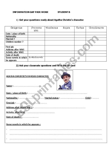 Hercule Poirot Information Gap Pair Work Esl Worksheet By Flo La