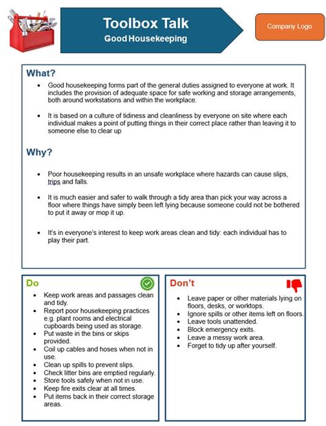 Toolbox Talk Template For Workplace Health And Safety Compliance