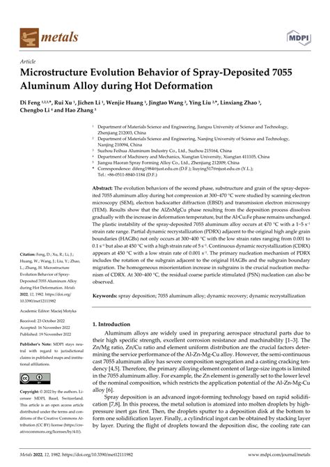 Pdf Microstructure Evolution Behavior Of Spray Deposited 7055 Aluminum Alloy During Hot