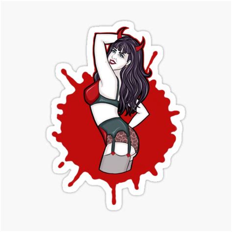 Red Devil Pin Up Sticker For Sale By Vixxxendesigns Redbubble
