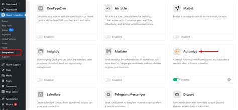automizy integration with fluent forms wp manage ninja