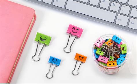 Coideal Cute Smiley Binder Clips 100 Pcs Assorted Sizes