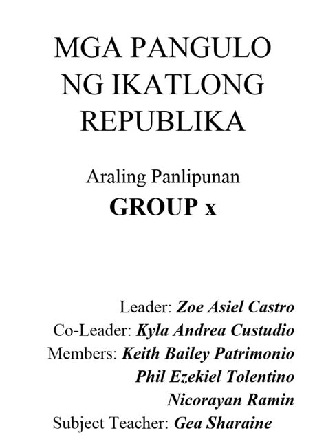 Mga Pangulo Ng Ikatlong Republika Pdf