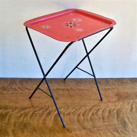 Mid Century Folding Metal Tv Tray With Legs Salmon Red Etsy