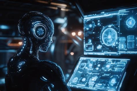 Futuristic Robotics And Ai Interface Advanced Robotic Hand Operating A