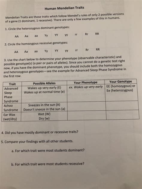 Solved Human Mendelian Traits Mendelian Traits Are Those