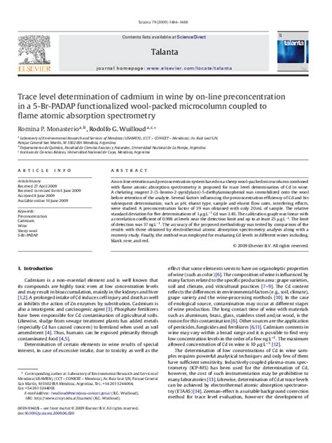 Pdf Trace Level Determination Of Cadmium In Wine By On Line