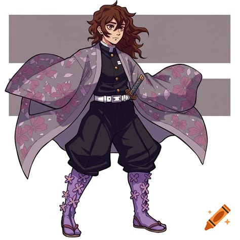 Demon Slayer Character With Brown Hair And Flower Patterned Haori On