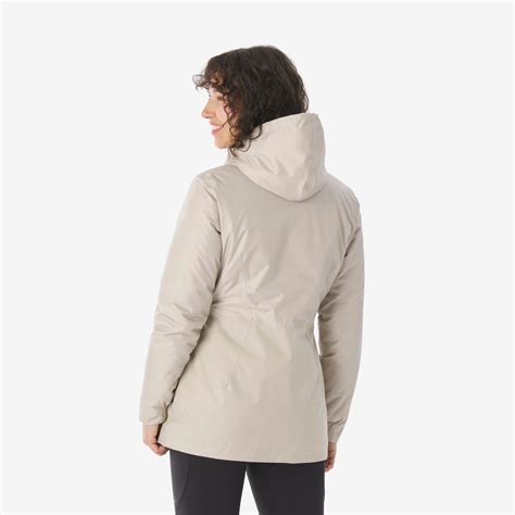 Winterjacke Damen Bis 5 °c Wasserdicht Wandern Nh100 Beige Decathlon