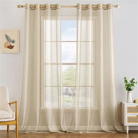 Miulee 2 Panels Solid Color Beige Sheer Curtains 120 Inch