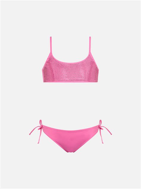 Girl Pink Bralette Bikini Jaiden With Rhinestone Mc2 Saint Barth
