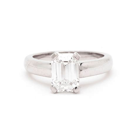 Birks Natural 208 Carat Emerald Cut Diamond Platinum Ring Van Rijk