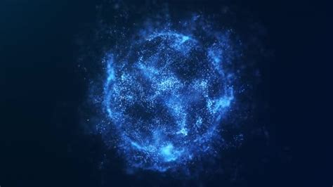 Abstract Digital Blue Luminous Core Atomic Shell With Particles