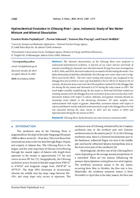Pdf Hydrochemical Evolution In Ciliwung River Java Indonesia