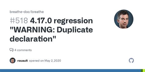4170 Regression Warning Duplicate Declaration · Issue 518 · Breathe Docbreathe · Github