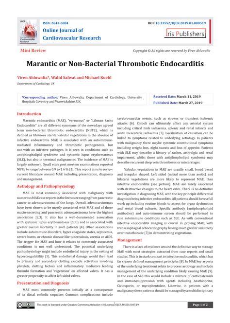 Pdf Marantic Or Non Bacterial Thrombotic Endocarditis