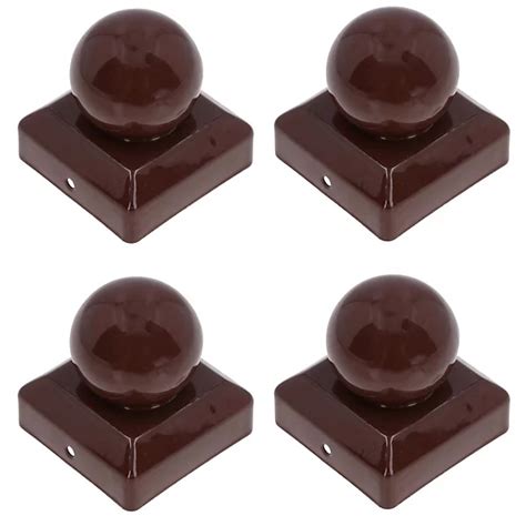 Metal Fence Post Cap Round Ball 75mm X 75mm Protector Cover Brown 4pc